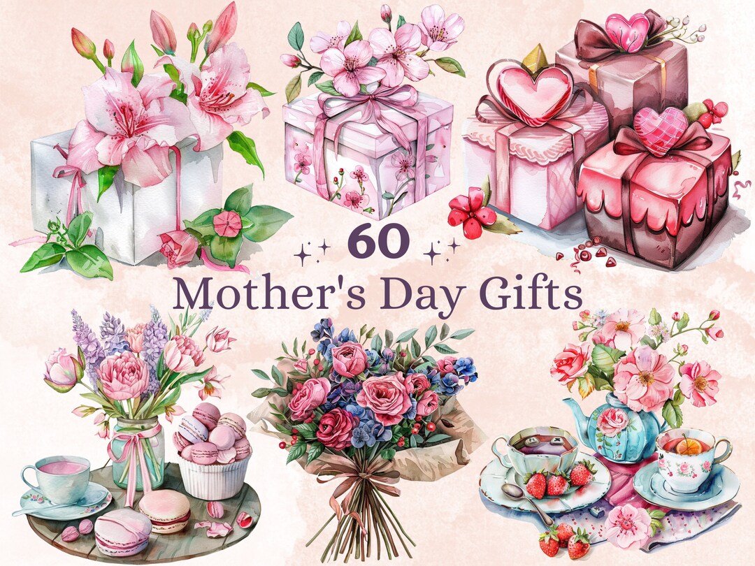 60 PNG Watercolor Mother's Day Gifts Clipart, Mothers Day Flower ...