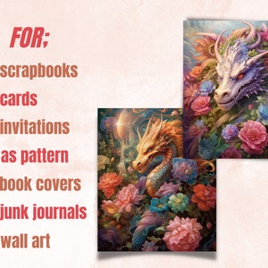 Printable Fantasy Floral Dragons Digital Paper, Rainbow Dragon Digital ...