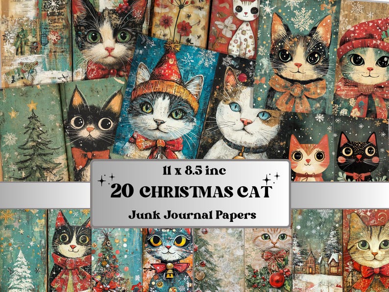 Whimsical Christmas Cat Junk Journal Kit, Winter Noel Ephemera, Mixed ...