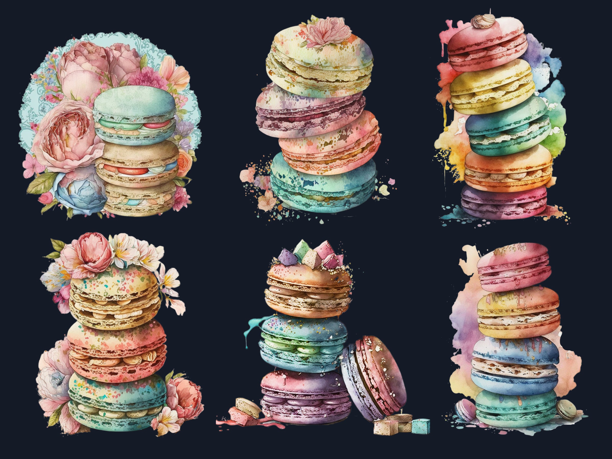 19 PNG Watercolor Vintage Macaron Clipart, Macaron Flowers Clip Art ...