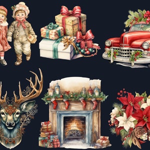 42 PNG Watercolour Vintage Christmas Bundle Clipart, Retro Christmas ...