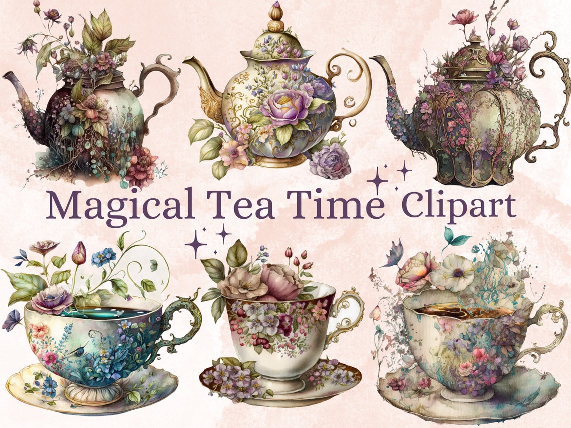 22 PNG Watercolor Tea Time Clipart, Tea Clip Art, Vintage Teacup ...