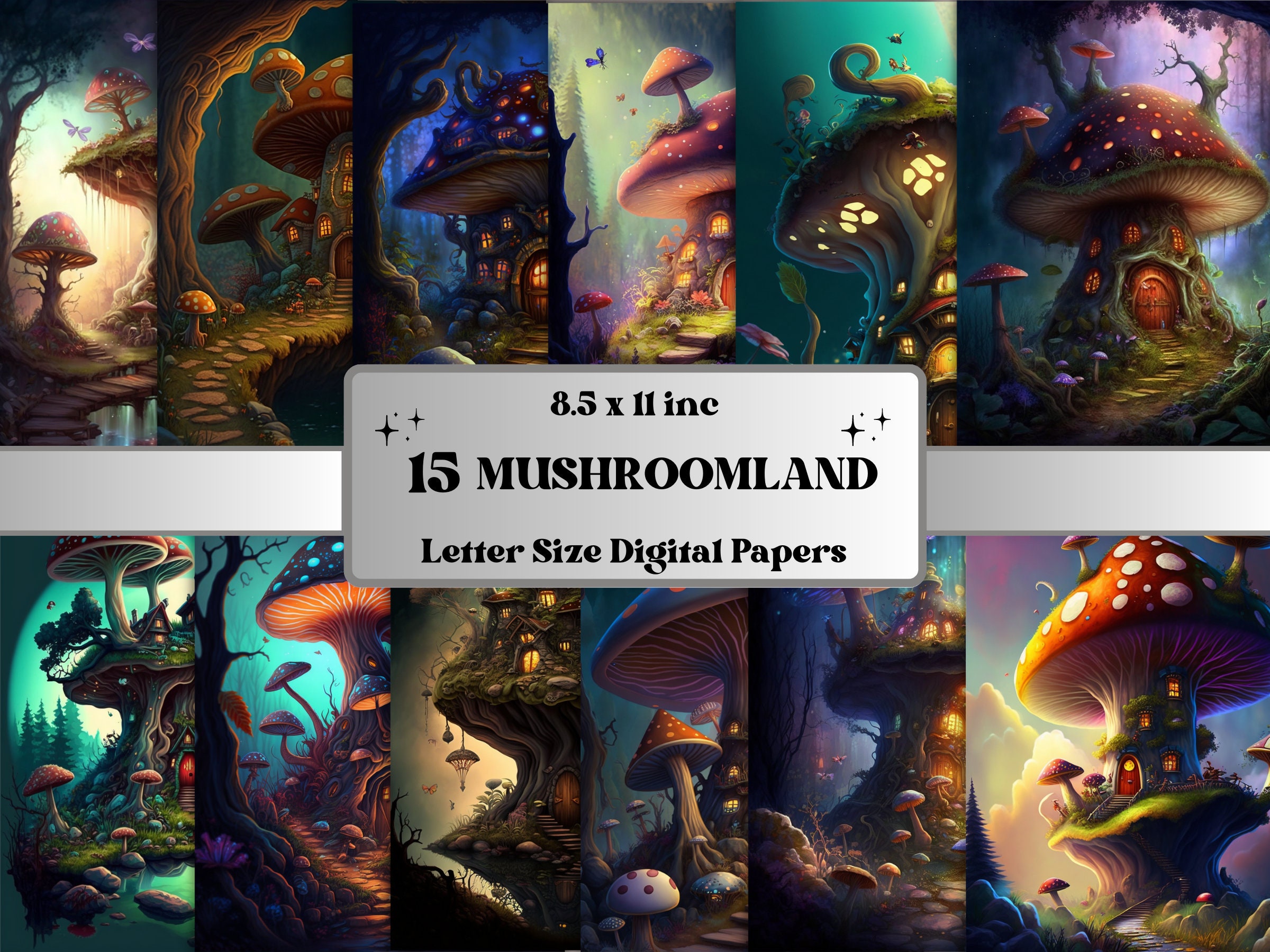 Printable Fantasy Mushroomland Digital Paper, Magical Mushroom ...