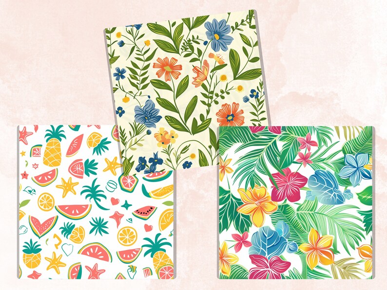 Seamless Summer Digital Paper, Tropical Floral Seamless Pattern, Summer ...