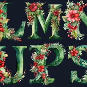26 PNG Watercolour Green Christmas Alphabet Clipart, Christmas Letters ...