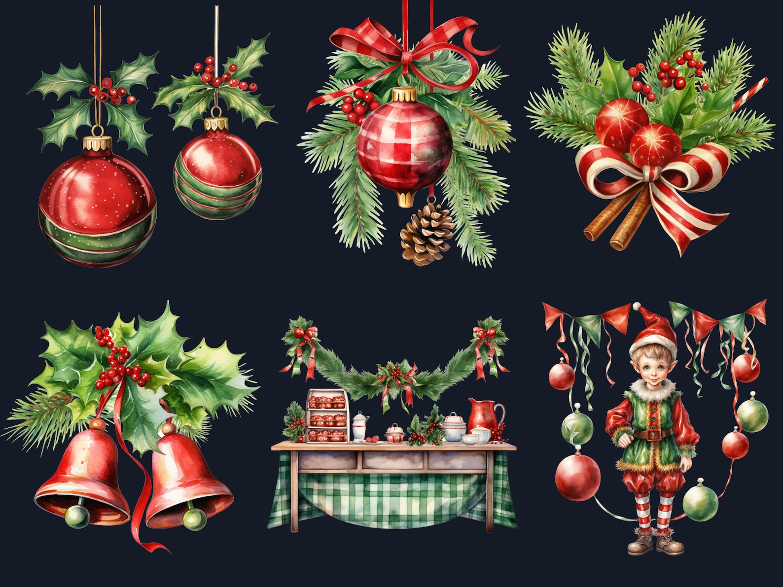 45 PNG Watercolour Red Green Christmas Clipart, Classic Christmas ...