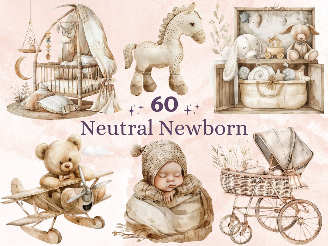 60 PNG Watercolor Neutral Newborn Clipart, Beige Baby Shower ...