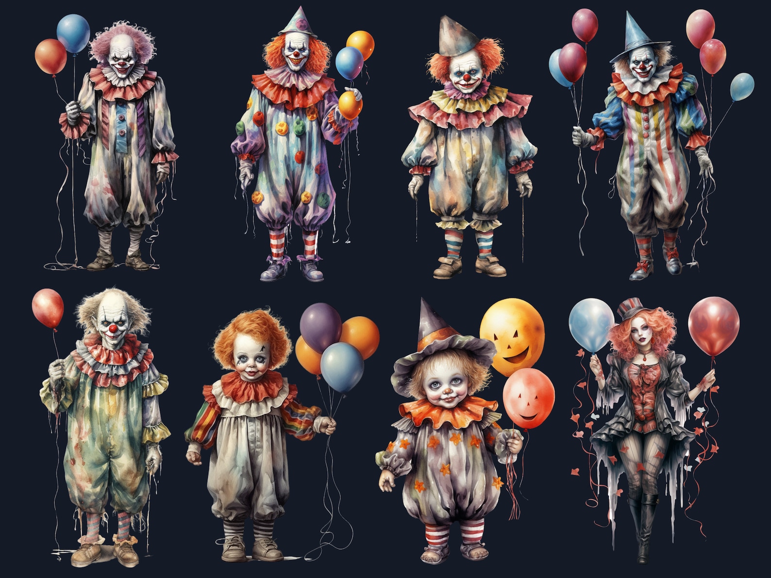 45 PNG Watercolor Halloween Clown Clipart, Horror Halloween Circus ...