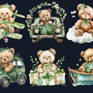 40 PNG Watercolor Green Teddy Bear Clipart, Boho Baby Shower ...
