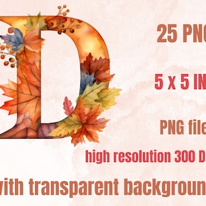25 PNG Watercolor Fall Alphabet Clipart, Floral Autumn Letters ...