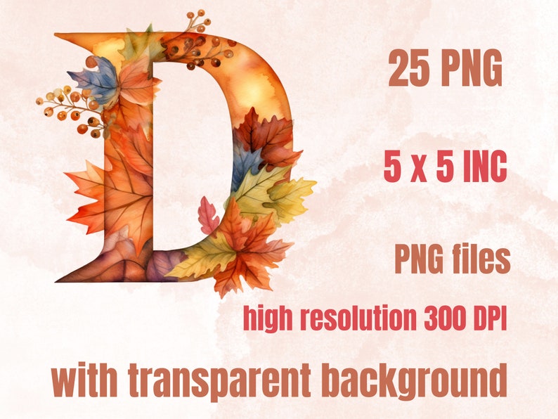 25 PNG Watercolor Fall Alphabet Clipart, Floral Autumn Letters ...