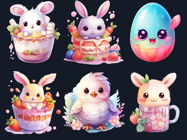 45 PNG Watercolor Kawaii Easter Clipart, Sweet Easter Egg Illustrations ...