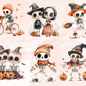30 PNG Watercolor Cute Halloween Skeleton Clipart, Cute Creepy ...
