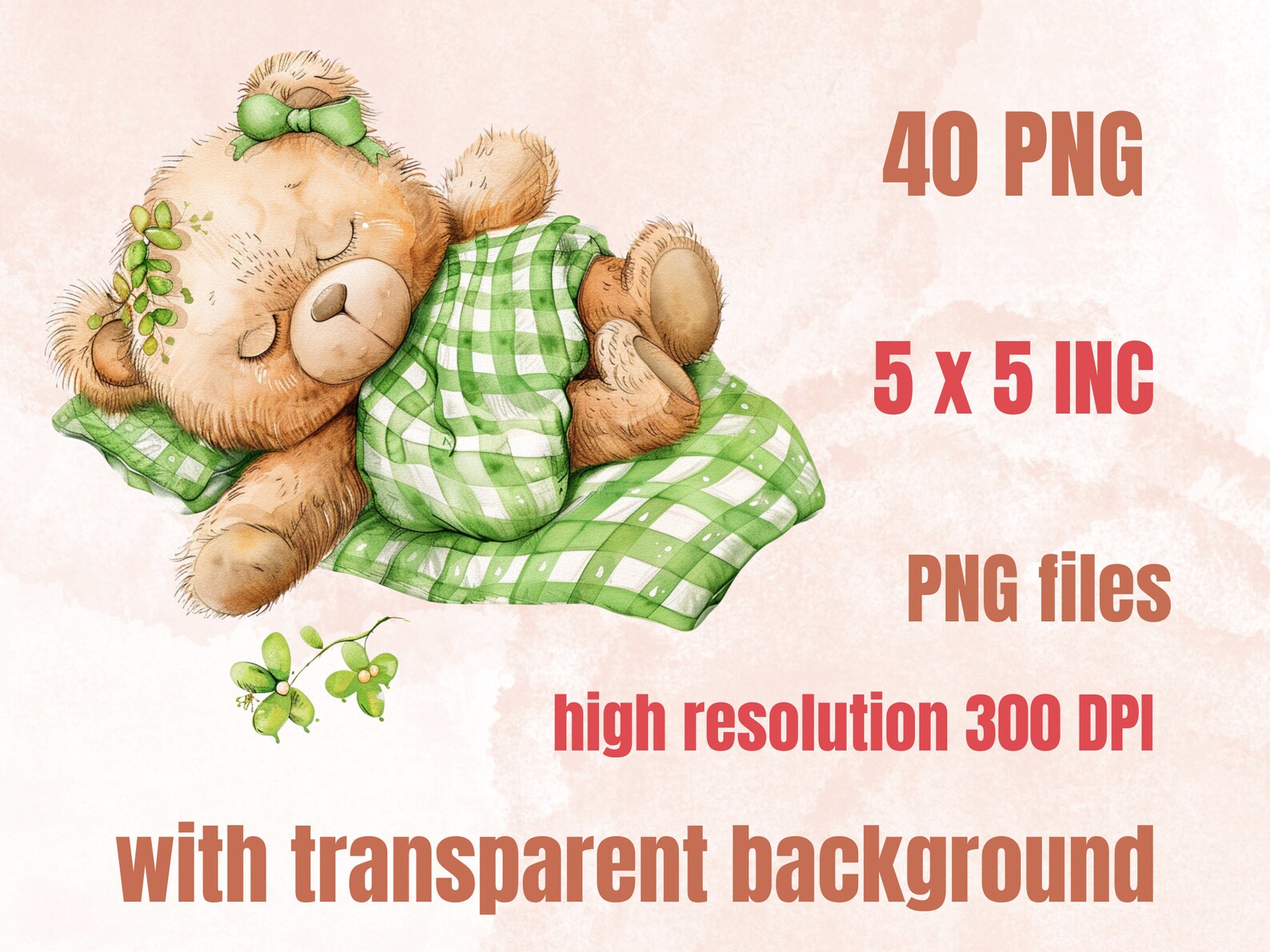 40 PNG Watercolor Green Teddy Bear Clipart, Boho Baby Shower ...