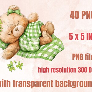 40 PNG Watercolor Green Teddy Bear Clipart, Boho Baby Shower ...