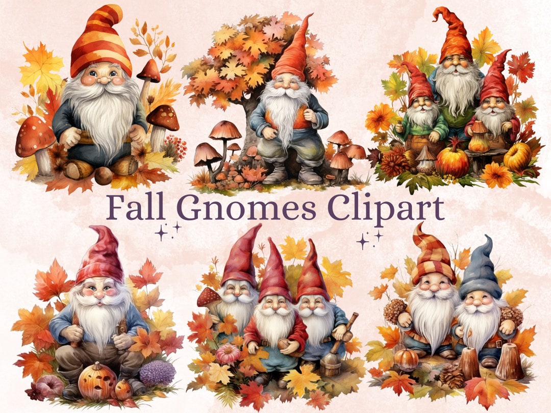 30 PNG Watercolor Fall Gnomes Clipart, Rustic Autumn Garden Gnome ...