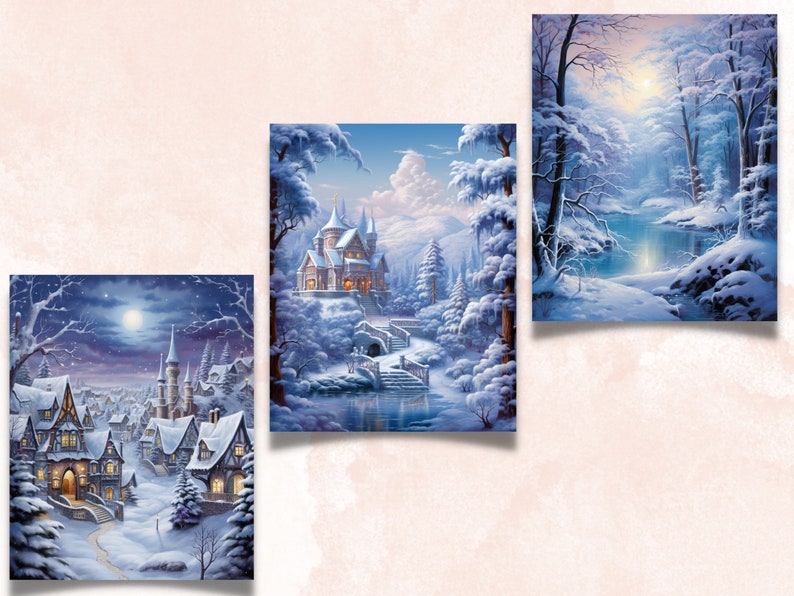 Printable Winter Wonderland Digital Paper, Snow Forest Background ...