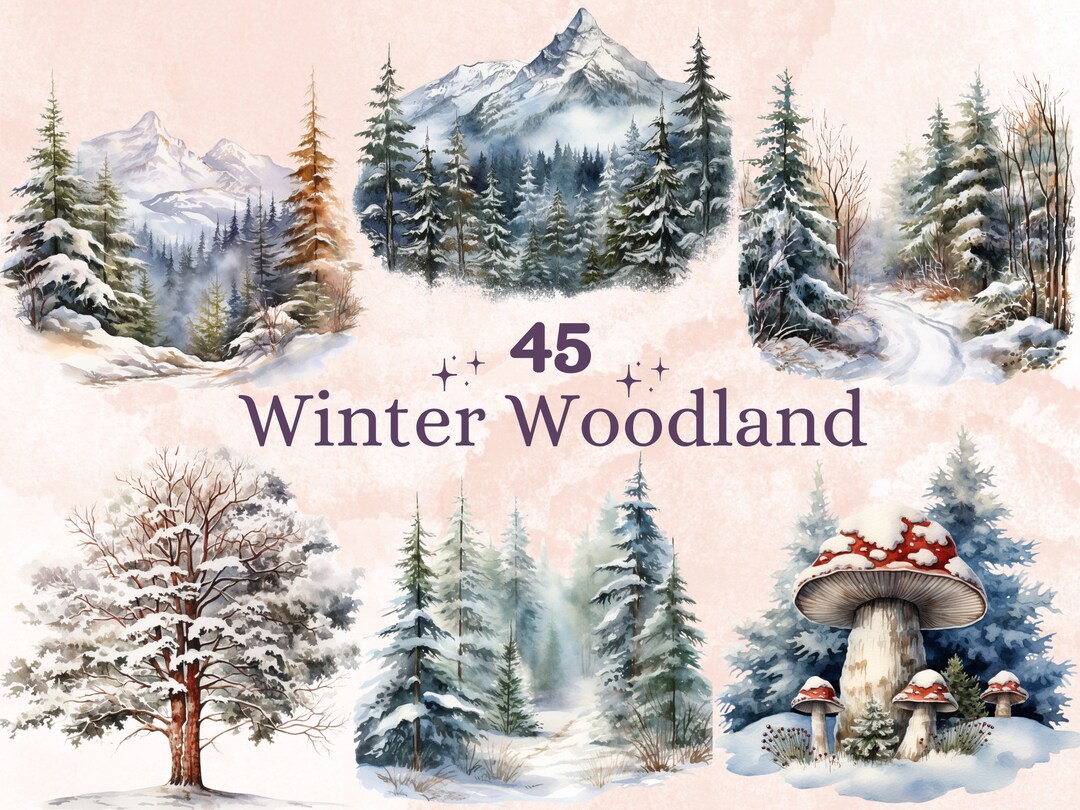 45 PNG Watercolor Winter Woodland Clipart, Snowy Winter Forest ...