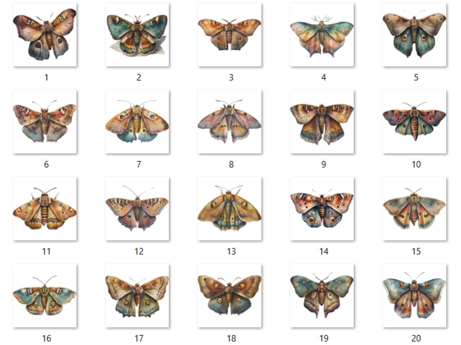 20 PNG Watercolour Retro Moths Clipart, Vintage Moth Clip Art, Retro ...
