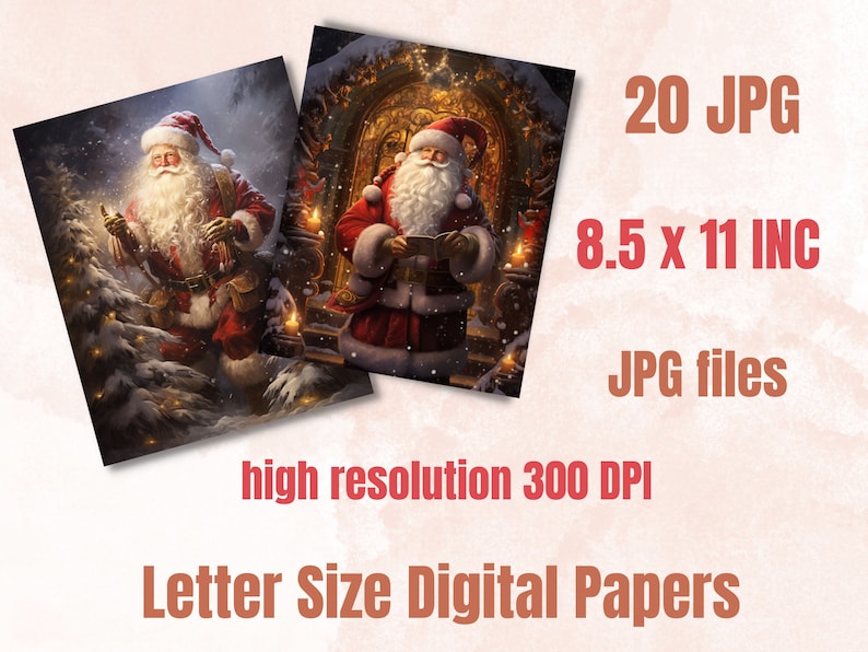 Printable Enchanted Santa Claus Digital Paper, Christmas Santa ...