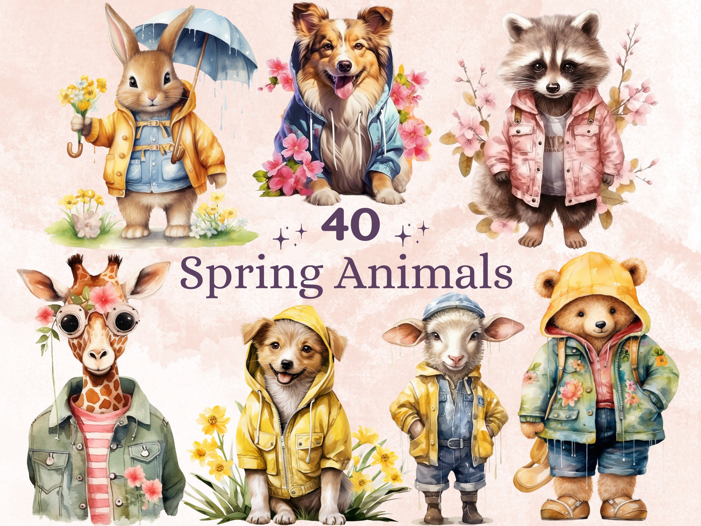 40 PNG Watercolor Spring Animals Clipart, Floral Spring Woodland ...