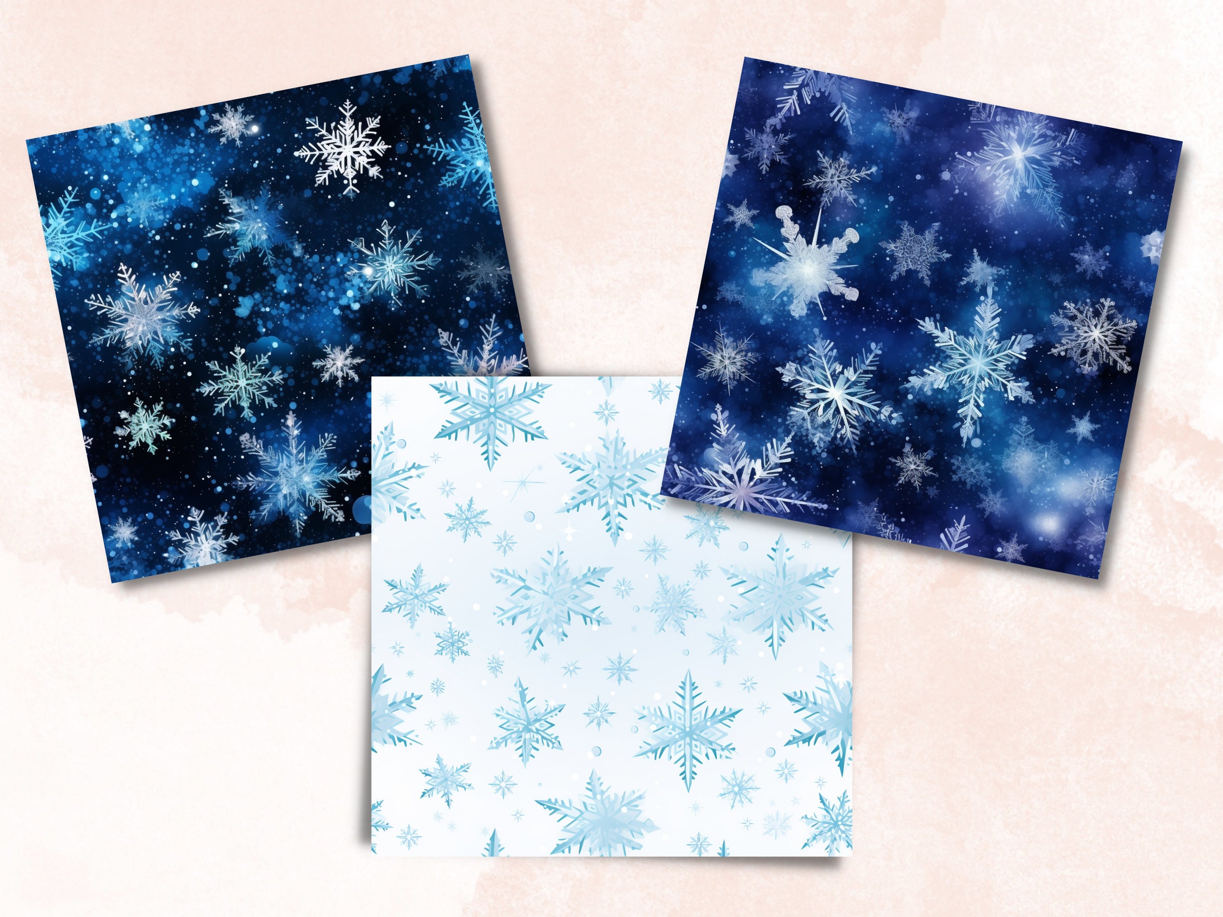 Seamless Winter Snowflakes Digital Paper Pack, Snowy Holiday Repeating ...