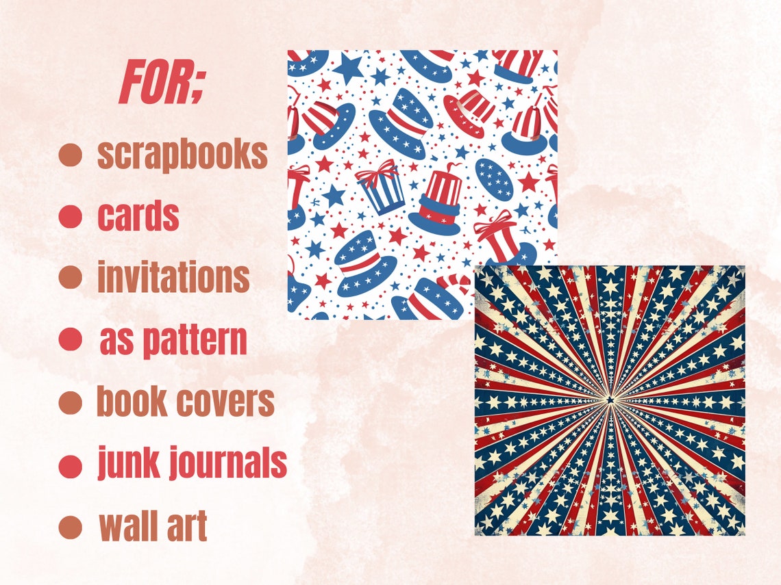 4th of July Patriotic Digital Paper, America Independence Day Pattern ...