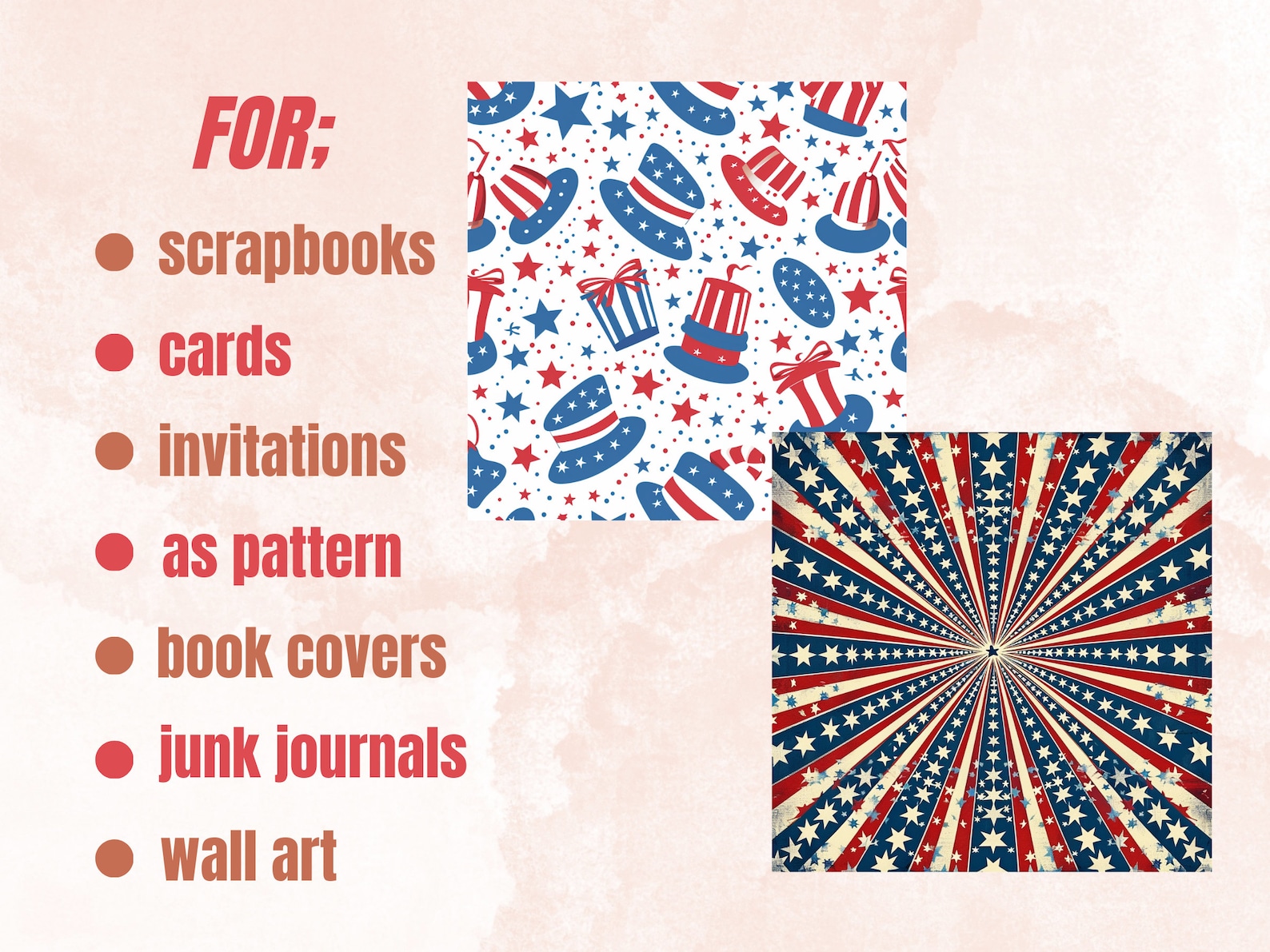 4th of July Patriotic Digital Paper, America Independence Day Pattern ...
