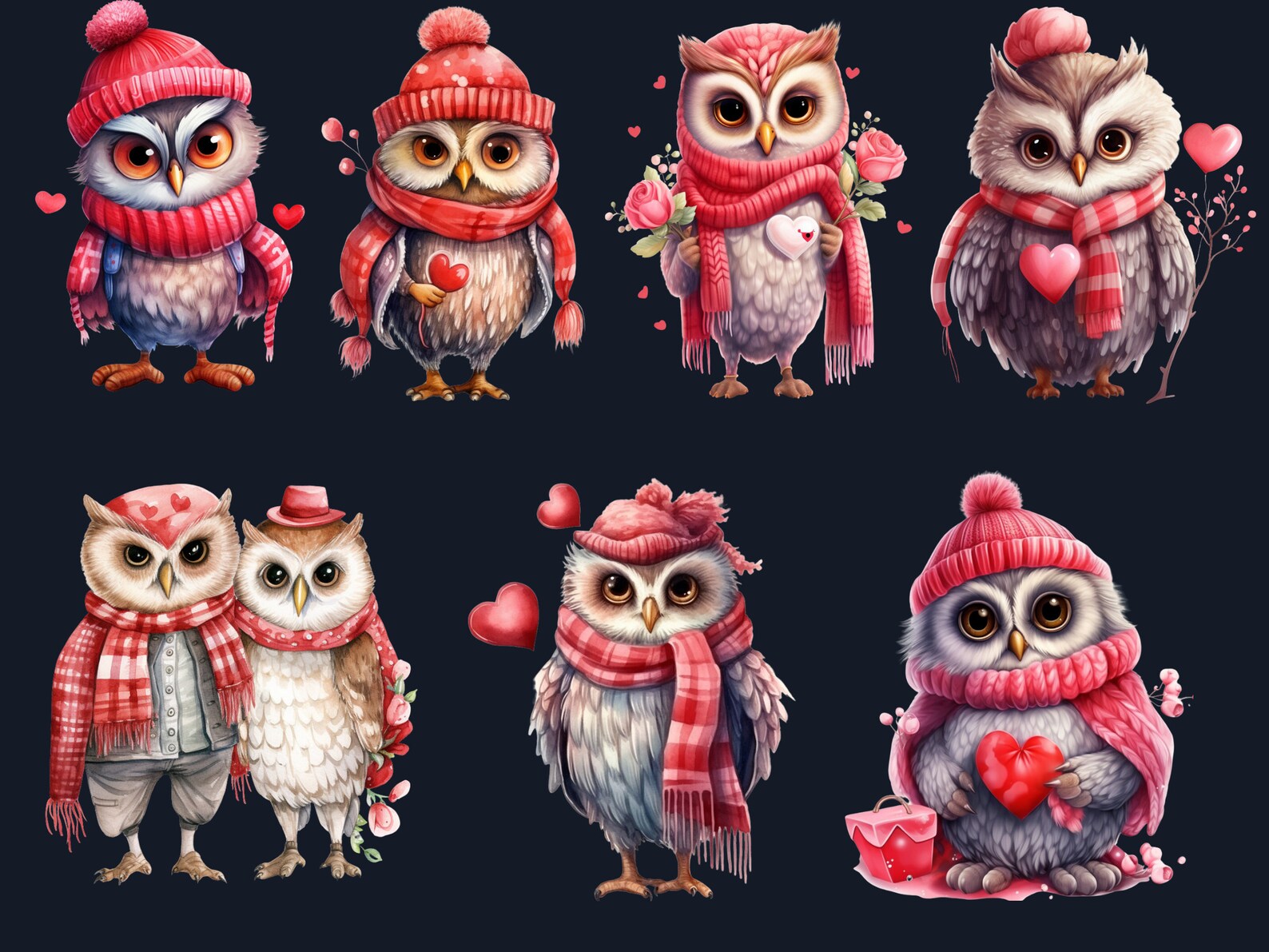 40 PNG Watercolor Valentine's Day Owls Clipart, Lovely Valentines Day ...
