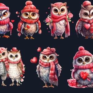 40 PNG Watercolor Valentine's Day Owls Clipart, Lovely Valentines Day ...