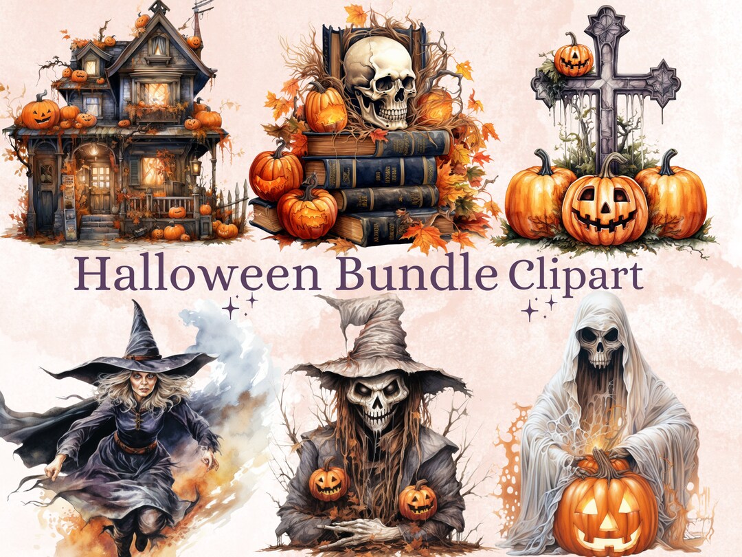 40 PNG Watercolour Halloween Bundle Clipart, Happy Halloween ...