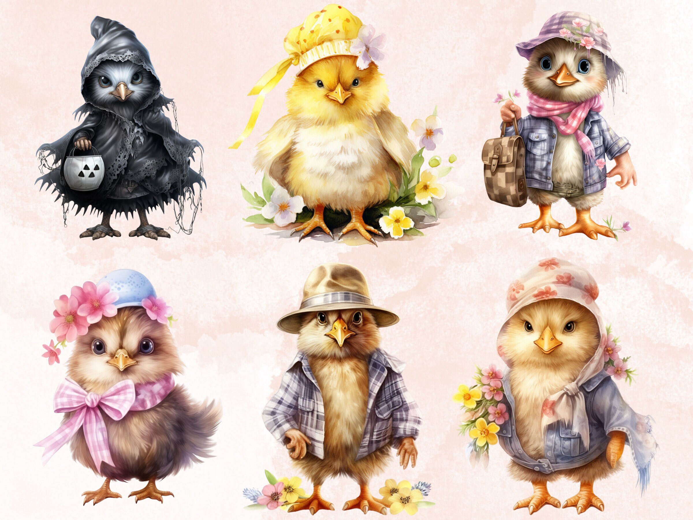 38 PNG Watercolor Easter Chick Clipart, Floral Easter Chick ...