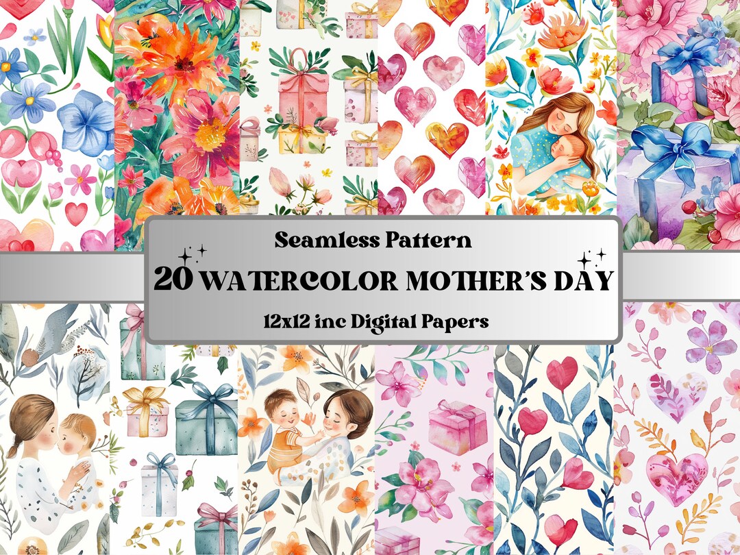 Seamless Mother's Day Digital Paper, Watercolor Mothers Day Seamless ...