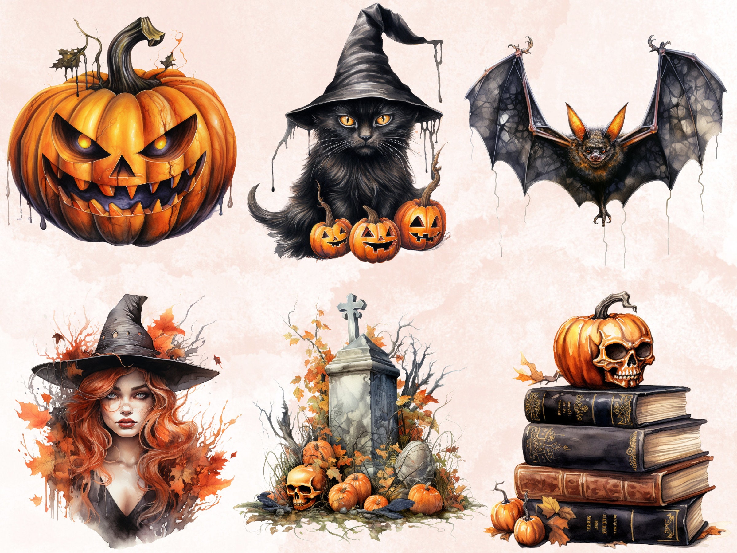 40 PNG Watercolour Halloween Bundle Clipart, Happy Halloween ...