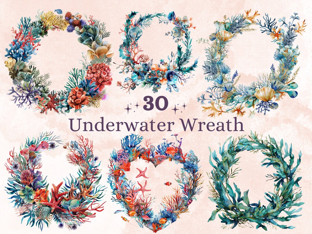 30 PNG Watercolor Under the Sea Wreath Clipart, Ocean Frame Clip Art ...