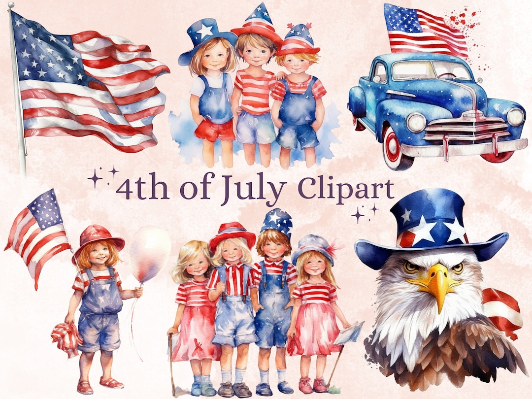32 PNG Watercolor 4th of July Clipart Bundle, Independence Day Clip Art ...