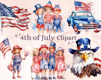 Watercolor 4th of July Clipart Bundle, Independence Day Clip Art ...