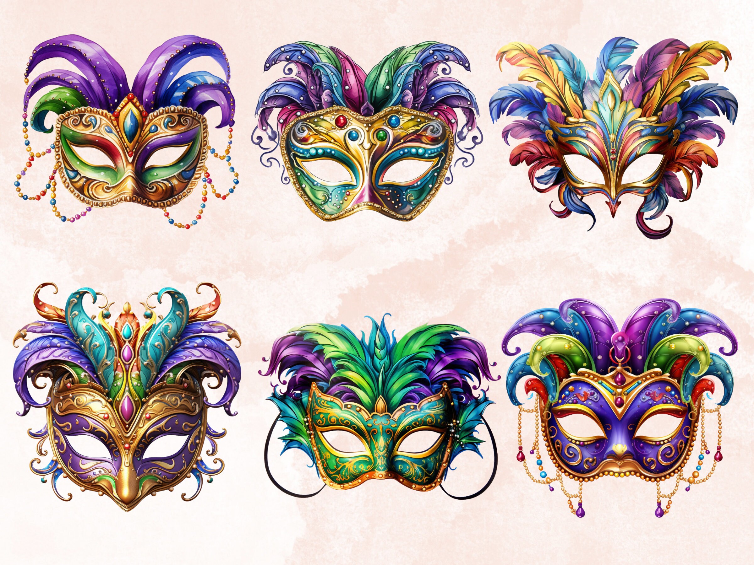 50 PNG Watercolour Mardi Gras Mask Clipart, Masquerade Illustration ...