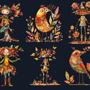 50 PNG Watercolor Quirky Autumn Bundle Clipart, Whimsical Fall Girl ...