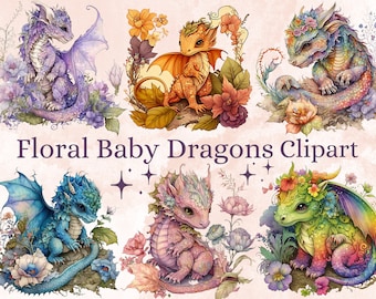 Baby Dragon Clipart Bundle Watercolor Art Fantasy Cute - Etsy