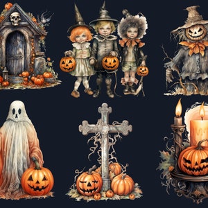 40 PNG Watercolour Vintage Halloween Bundle Clipart, Retro Halloween ...