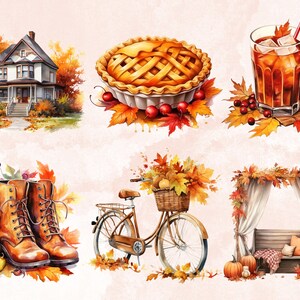 90 PNG Watercolor Fall Big Bundle Clipart, Rustic Autumn Illustrations ...