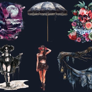 55 PNG Watercolor Gothic Summer Goth Clipart, Creepy Summer Holiday ...