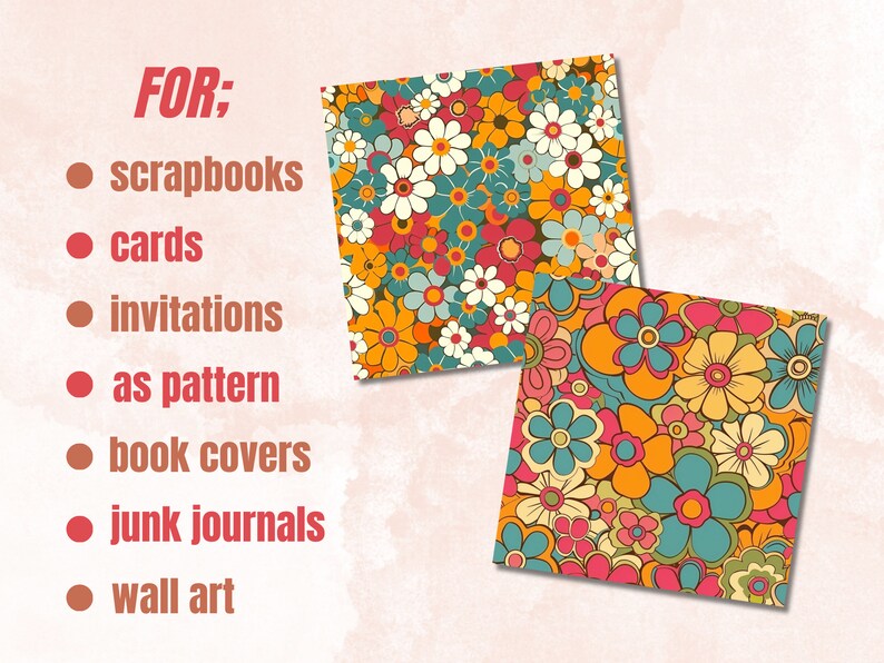 Seamless Retro Groovy Spring Flowers Digital Paper, Hippie Seamless ...