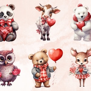 40 PNG Watercolor Valentine's Day Animals Clipart, Lovely Valentines ...