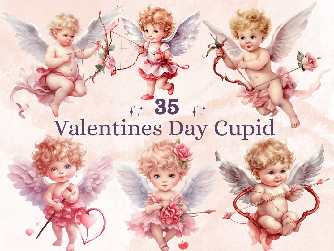 35 PNG Watercolor Valentine's Day Cupid Clipart, Valentines Day Cute ...
