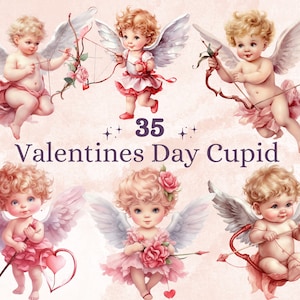 35 PNG Watercolor Valentine's Day Cupid Clipart, Valentines Day Cute ...
