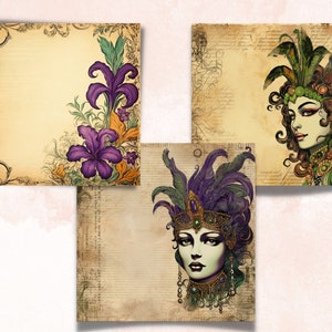 Printable Vintage Mardi Gras Digital Paper, Mardi Gras Shrove Ephemera ...