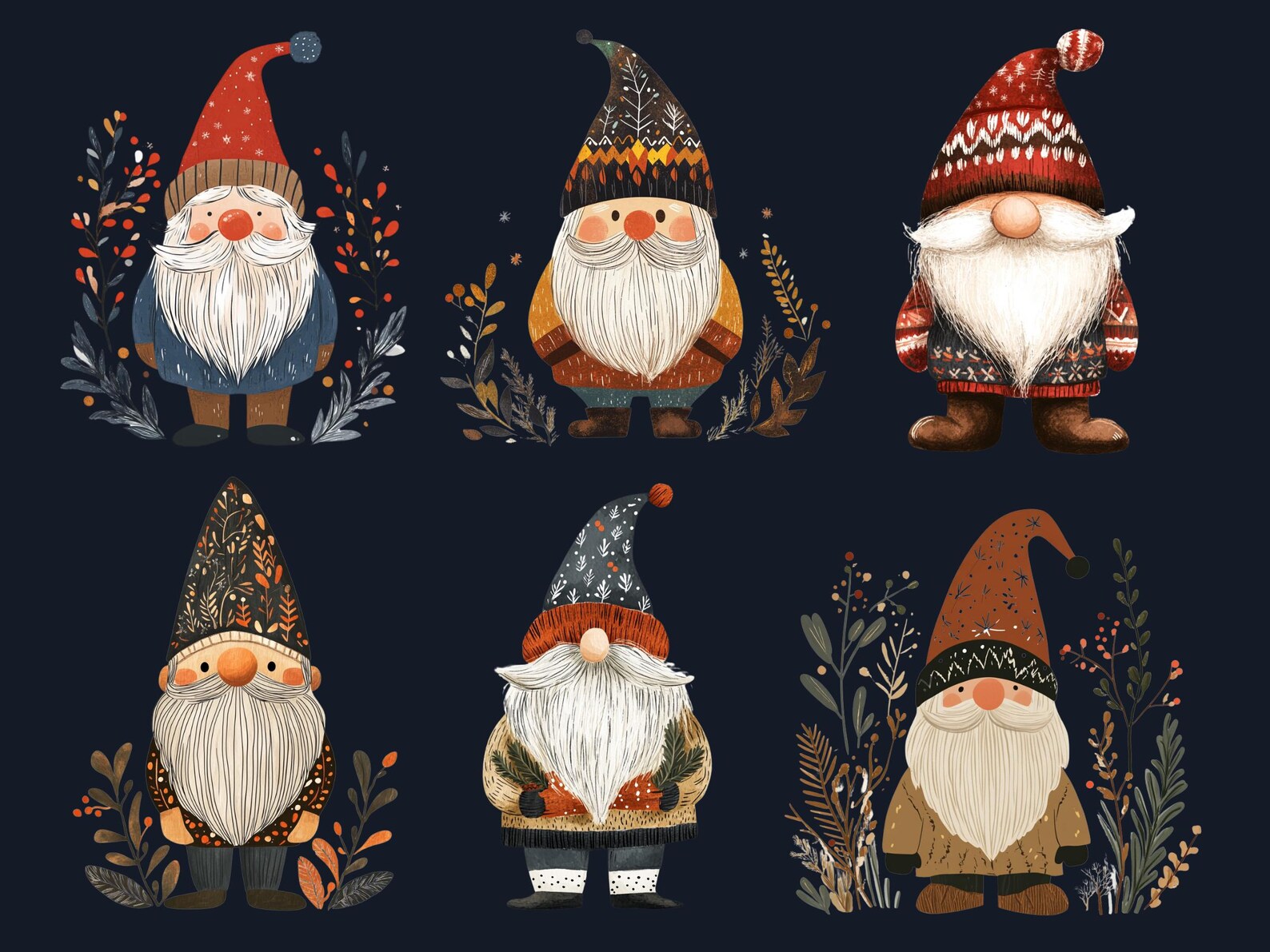 30 PNG Scandinavian Christmas Gnome Clipart, Christmas Gnome Folk Art ...