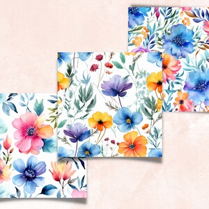Watercolor Spring Floral Digital Paper, Flowers Seamless Pattern ...